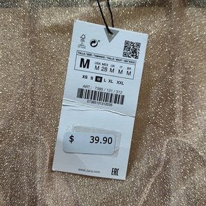 Zara | Tops | Shiny Tulle Top Bronze M By Zara | Poshmark